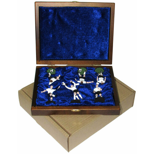 Набор миниатюр в деревянной шкатулке футбол 6 фигур (бело-черная форма) 23*19*5 см 999-RAZ-12