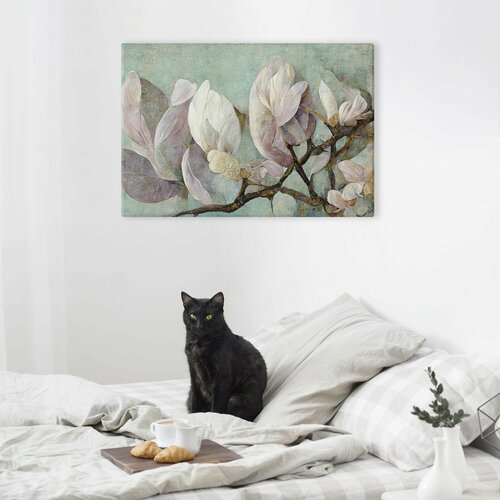 Картина на холсте для интерьера - Магнолия абстракция, акварель, воздушные цветы 60х80 см