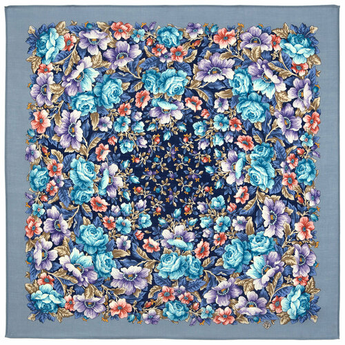 Платок Павловопосадская платочная мануфактура,89х89 см, голубой, серый