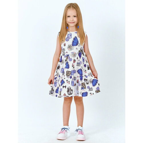 Платье KETMIN детское в садик летнее хлопок, размер 134, белый, синий