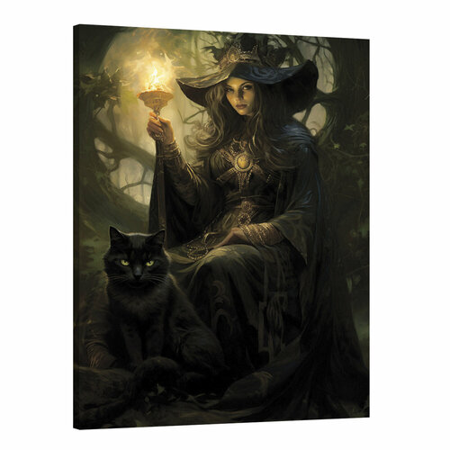 Интерьерная картина 50х70 "Ведьма с черной кошкой"