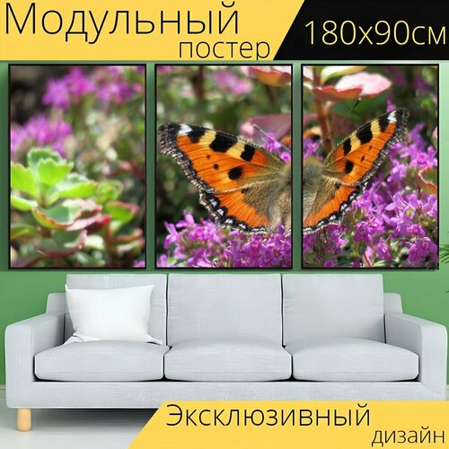 Модульный постер "Маленькая лиса, бабочка, насекомое" 180 x 90 см. для интерьера