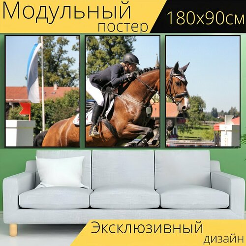 Модульный постер "Кавалерия, сидя, лошадь" 180 x 90 см. для интерьера