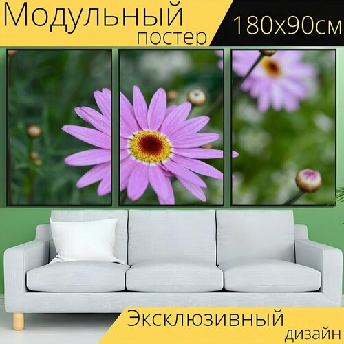 Модульный постер "Цветы, цветок, цветок цвет парма" 180 x 90 см. для интерьера