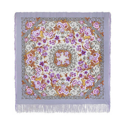 Платок Павловопосадская платочная мануфактура,130х130 см, серый, лиловый