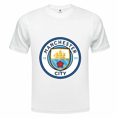 Футболка  Детская футболка ONEQ 158 (13-14) размер с принтом Манчестер Сити, белая, размер 13-14, белый