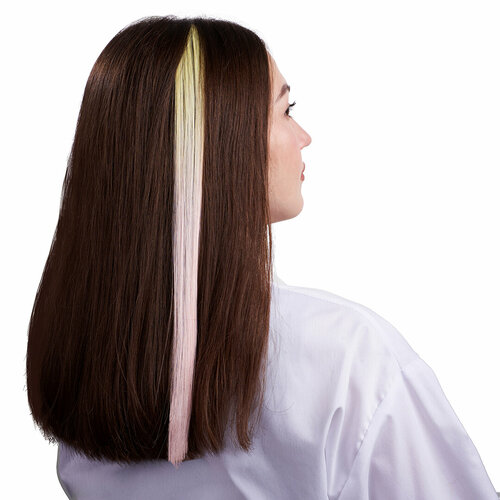 Цветная прядь для волос, Флуоресцентная двухцветная, 5 гр, Желтый/Розовый, флуор, 50*3,2 см, 1 шт.