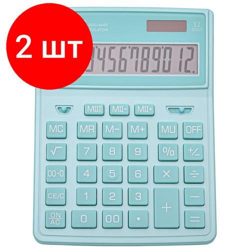 Комплект 2 штук, Калькулятор настольный Citizen SDC444XRGNE 12р дв. пит полноразмерный бирюз