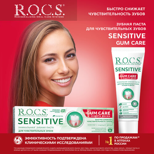 Зубная паста R.O.C.S. Sensitive plus gum care, 75 мл, 94 г