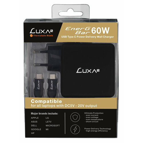 Адаптер питания Thermaltake LUXA2 EnerG Bar 60W USB-C Power Delivery, 5 - 20 В, 3A, 60Вт, с устройствами USB Type-C, черный [po-ubc-pc60bk-01]