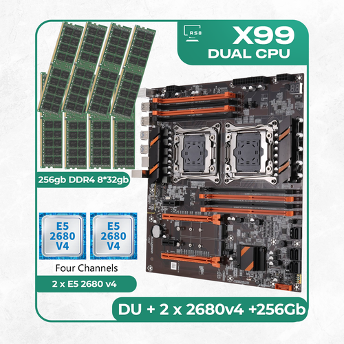 Комплект материнской платы X99: ZX-DU99D4 + 2 x Xeon E5 2680v4 + DDR4 256Гб 8х32Гб