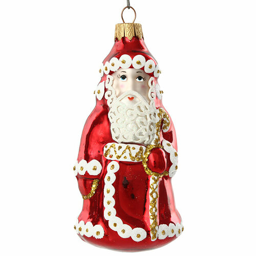 Коломеев Стеклянная ёлочная игрушка Дед Мороз - Волшебник в красной шубке 12 см, подвеска АУП-47