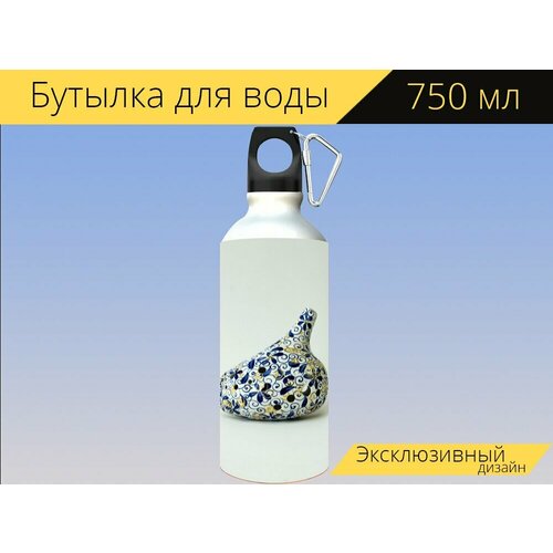 Бутылка фляга для воды "Окарина, духовой инструмент, окарина форест" 750 мл. с карабином и принтом