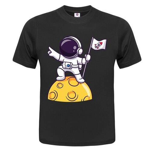 Футболка  Детская футболка ONEQ 128 (8-9) размер с принтом Космонавт, черная, размер 8-9, черный