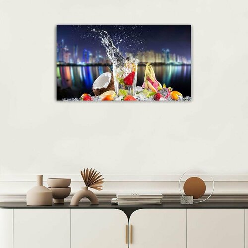 Картина на холсте 60x110 LinxOne "Коктейль кокос клубника лед" интерьерная для дома / на стену / на кухню / с подрамником