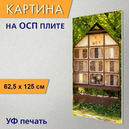Вертикальная картина на ОСП "Отель с насекомыми, насекомые, отель" 62x125 см. для интерьериа