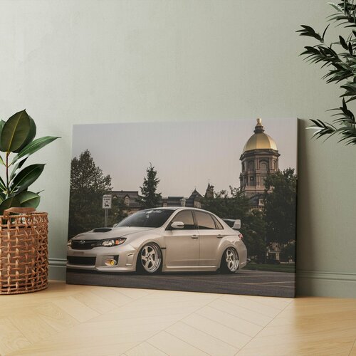 Картина на холсте "Белая машина припаркована на стоянке" 60x80 см. Интерьерная, на стену.