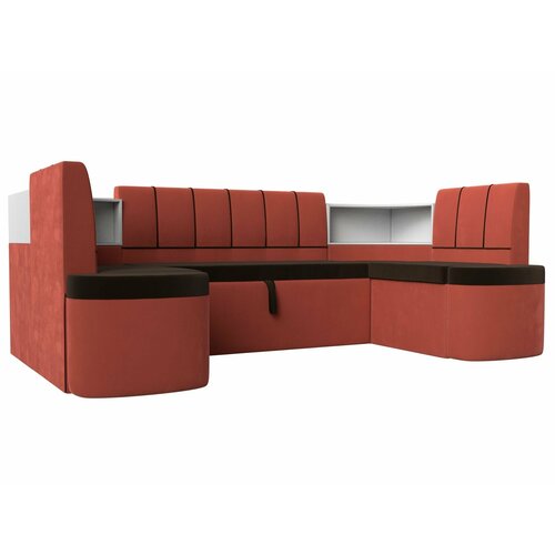 П-образный диван Тефида, Микровельвет коричневый и коралловый