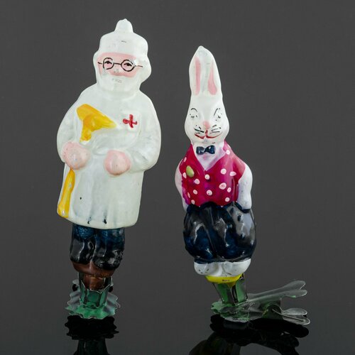Пара ёлочных игрушек из набора "Доктор Айболит", художник Кузьмина Ю. Н, стекло