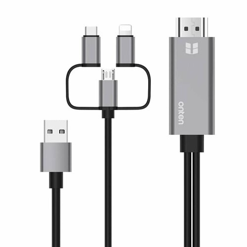 Кабель HDTV 3в1 Lightning/Micro/Type-C - HDMI серый