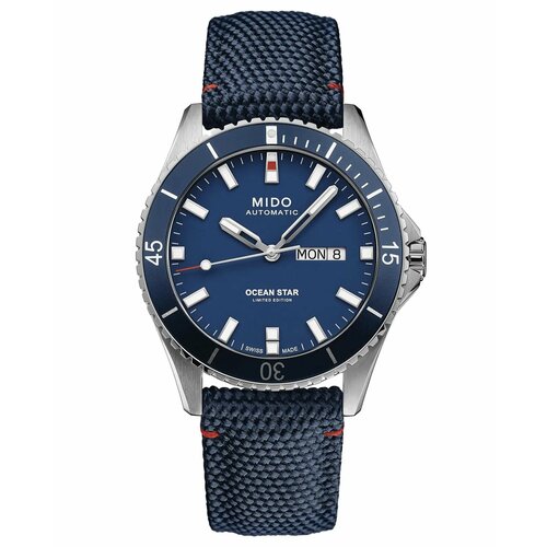 Наручные часы Mido Швейцарские мужские механические Ocean Star 20th Anniversary Inspired by Architecture 200 M026.430.17.041.01 (M0264301704101) с гарантией, синий, серебряный