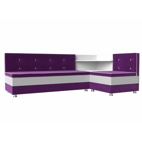 Кухонный угловой диван Милан правый угол, Микровельвет фиолетовый, Экокожа белая