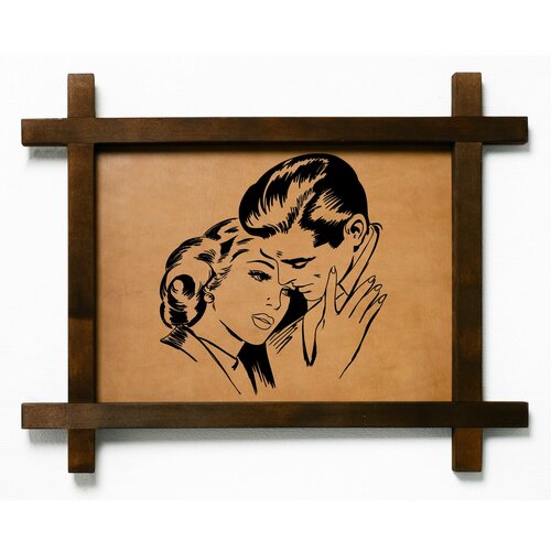 Картина Влюбленная пара, гравировка на натуральной коже, интерьерная для украшения и декора на стену в деревянной раме, подарок, BoomGift