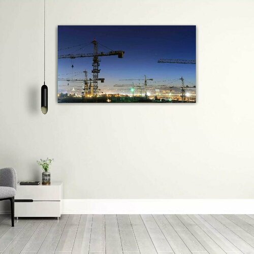 Картина на холсте 60x110 LinxOne "Небо ночь кран" интерьерная для дома / на стену / на кухню / с подрамником