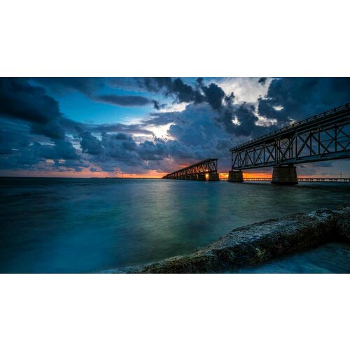 Картина на холсте 60x110 LinxOne "Florida закат пейзаж мост пирс" интерьерная для дома / на стену / на кухню / с подрамником