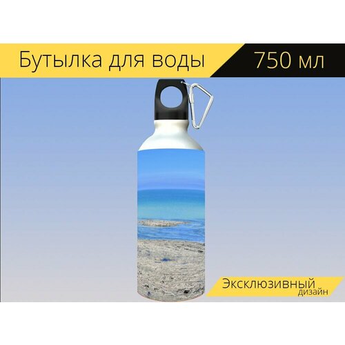 Бутылка фляга для воды "Морской пейзаж, панорамный вид, море" 750 мл. с карабином и принтом