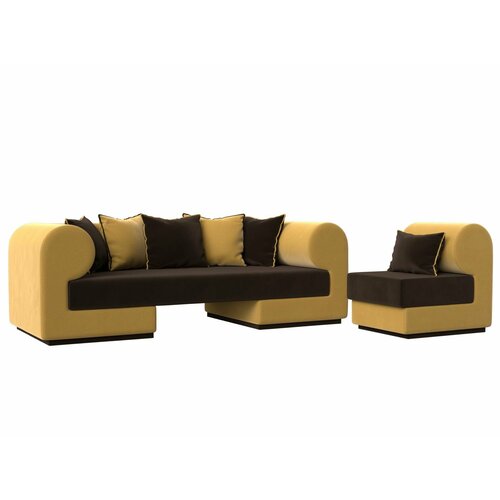 Набор Кипр-2 (диван, кресло), Микровельвет коричневый и желтый