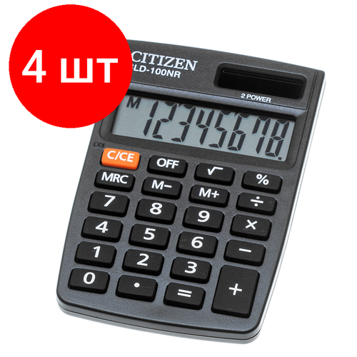 Комплект 4 шт, Калькулятор карманный Citizen SLD-100NR, 8 разрядов, двойное питание, 58*88*10мм, черный
