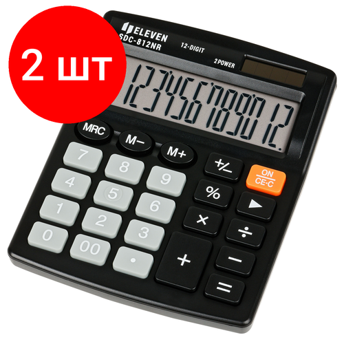 Комплект 2 шт, Калькулятор настольный Eleven SDC-812NR, 12 разрядов, двойное питание, 127*105*21мм, черный