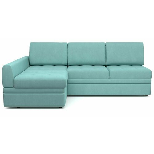 Угловой диван-кровать PUSHE раскладной Бруно, левый угол, велюр, бирюзовый Formula 692