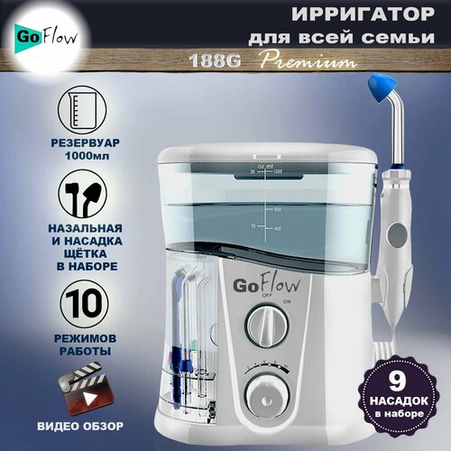 Ирригатор стационарный GoFlow FC188G Premium, 9 насадок, Бачок 1000мл, диапазон чистки 210-890 кПа, 10 режимов, премиальная гарантия