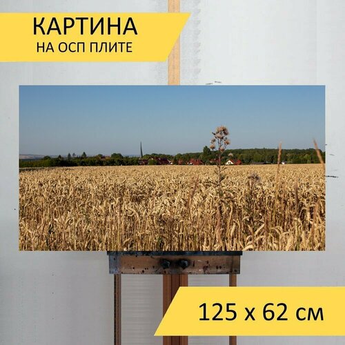 Картина на ОСП 125х62 см. "Поле, кукуруза, летом" горизонтальная, для интерьера, с креплениями