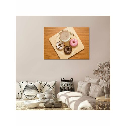 Картина на холсте с подрамником Кофе и пончики 40х60