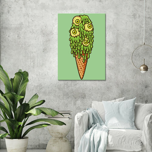Интерьерная картина на холсте - Мороженое с глазами на зелёном фоне арт 60х80