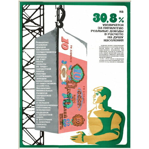 Советский плакат, постер на бумаге Даёшь повышение доходов населения. Размер 30 х 42 см