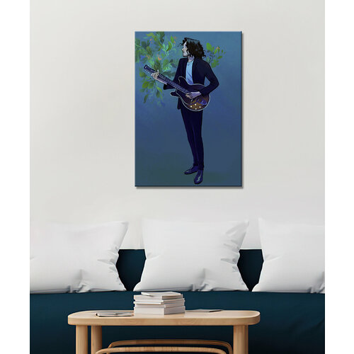Картина/Картина на холсте для интерьера/Картина на стену/Картина для кухни/ -Hozier гитара синий фон 60х80