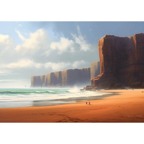 Постер - "Песчаный пляж и скалы"на фотобумаге / А3 / в тубусе без рамы