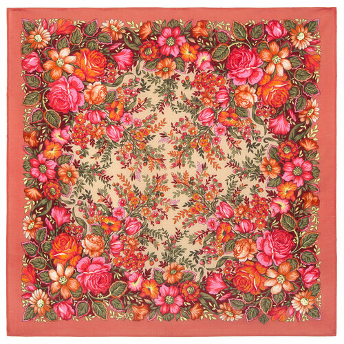 Платок Павловопосадская платочная мануфактура,72х72 см, красный, розовый