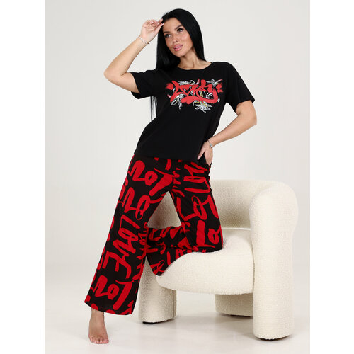 Пижама IvCapriz, размер 56, черный, красный