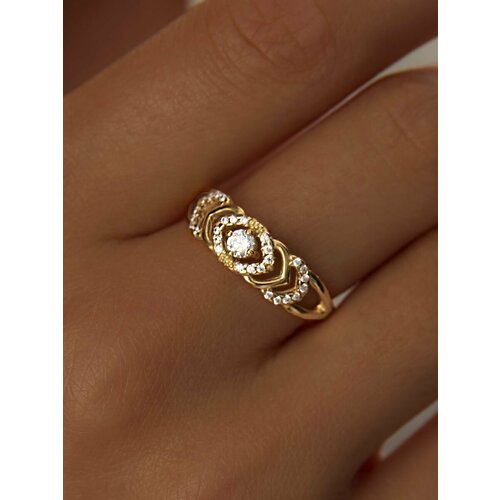 Кольцо MIESTILO Серебряное кольцо женское с камнем ювелирное, серебро, 925 проба, золочение, фианит, размер 17, желтый, золотой
