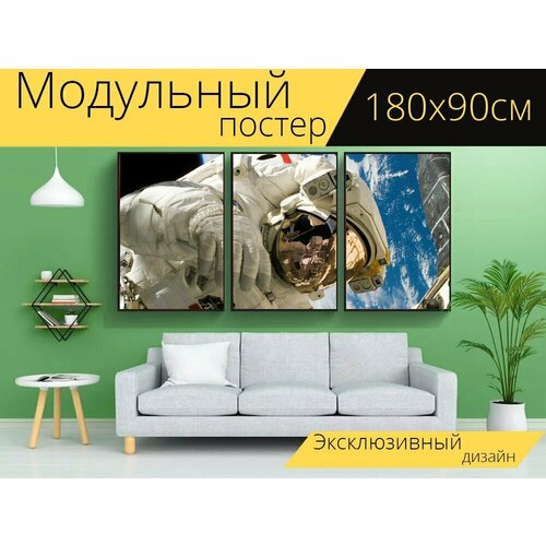Модульный постер "Космонавт, скафандр, пространство" 180 x 90 см. для интерьера
