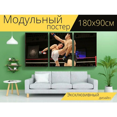 Модульный постер "Смешанные боевые искусства, спорт, пинать" 180 x 90 см. для интерьера
