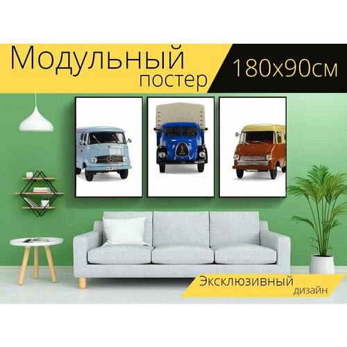 Модульный постер "Грузовая машина, модели автомобилей, старинный автомобиль" 180 x 90 см. для интерьера