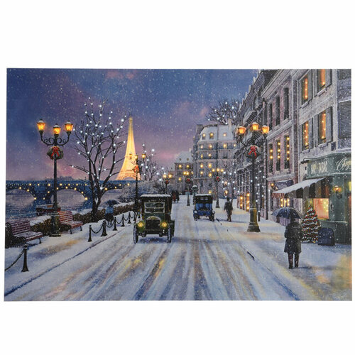 Kaemingk Светодиодная картина Зима в Париже 60*40 см с оптоволоконной и LED подсветкой, на батарейках 480627