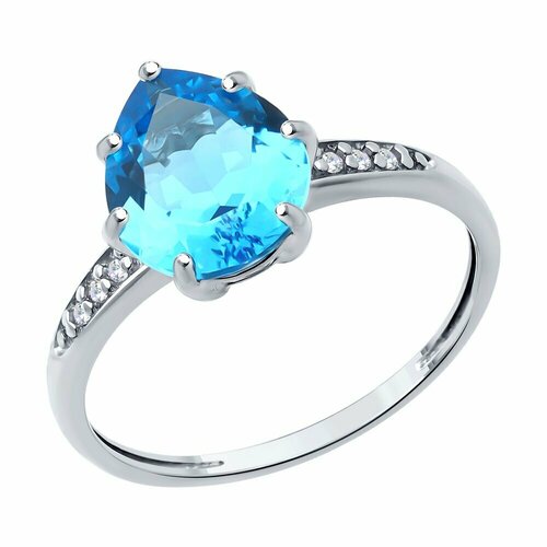 Кольцо Diamant, серебро, 925 проба, родирование, топаз, фианит, размер 17, голубой, серебряный