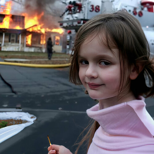 Instalook Подушка "Девочка на фоне горящего дома" 37x37 см